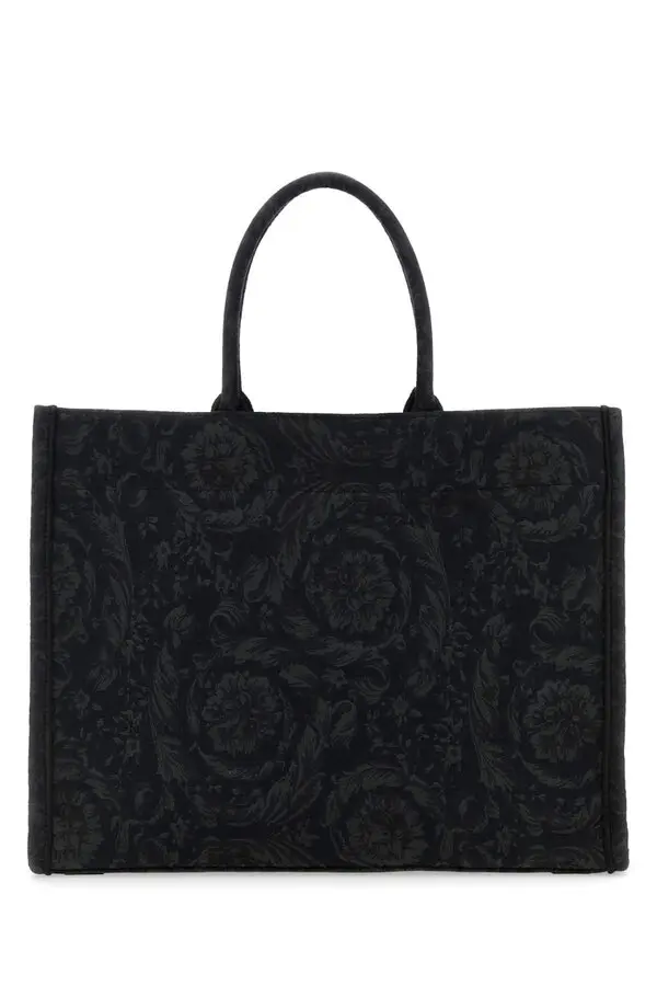 Versace Embroidered Fabric Big Athena Shopping Bag - Black