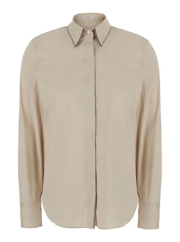 Brunello Cucinelli Beige Shirt With Classic Collar With Monil In Cotton For - Multicolor