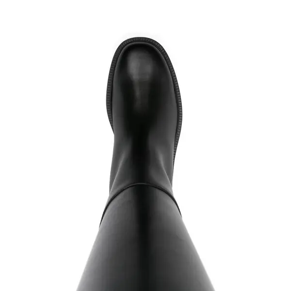 TOD'S Calf Leather Knee High Flat Boots - Black