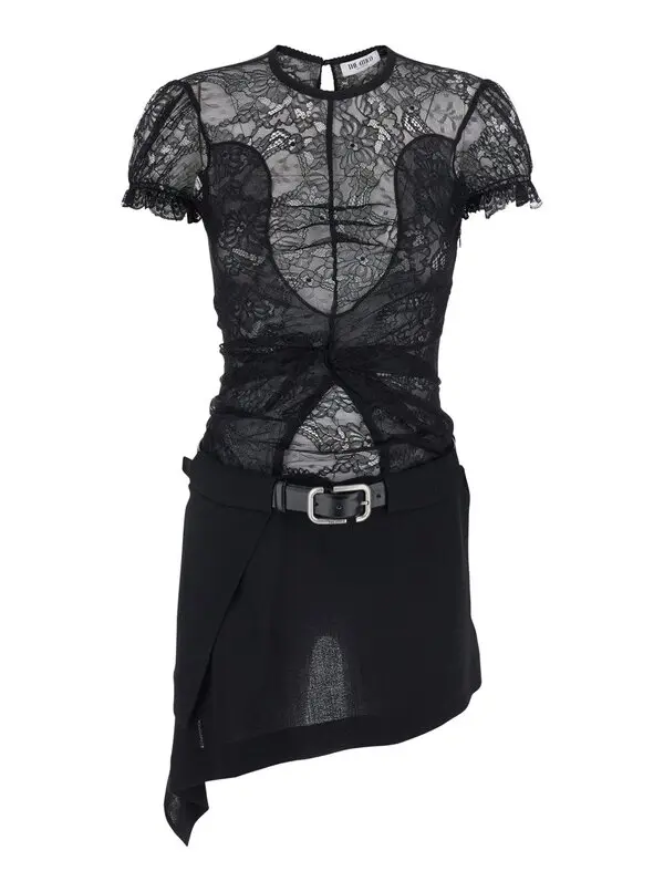 Attico Wool Crepe And Lace Dress - Multicolor
