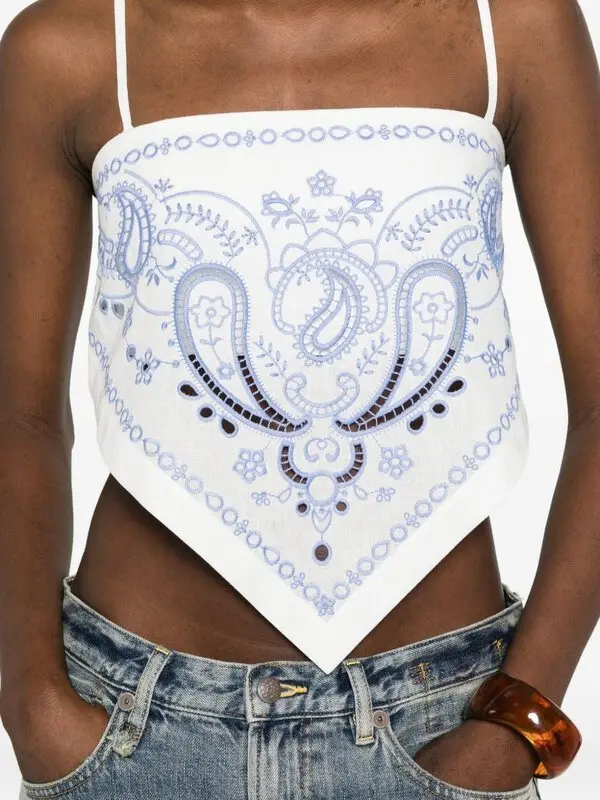 SELF-PORTRAIT Embroidered Linen And Cotton Top