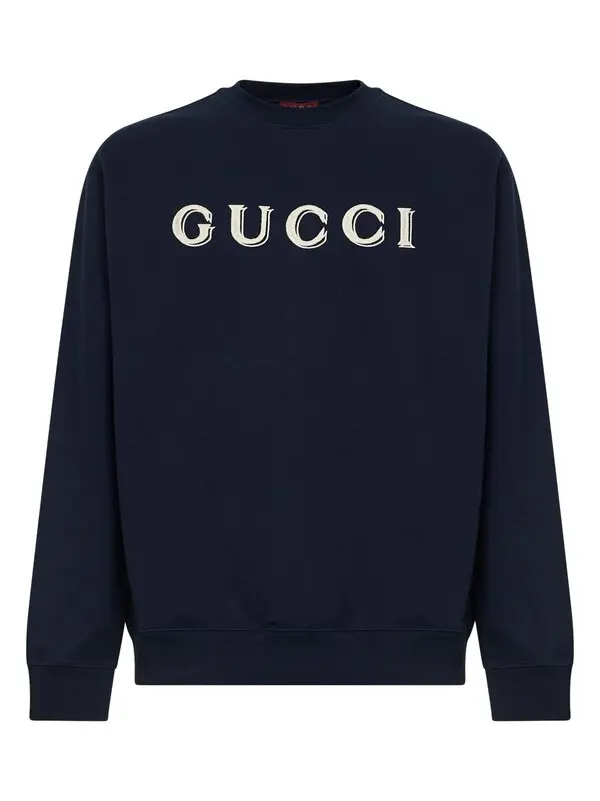 Gucci Dark Blue Cotton Jersey Embroidered Sweatshirt