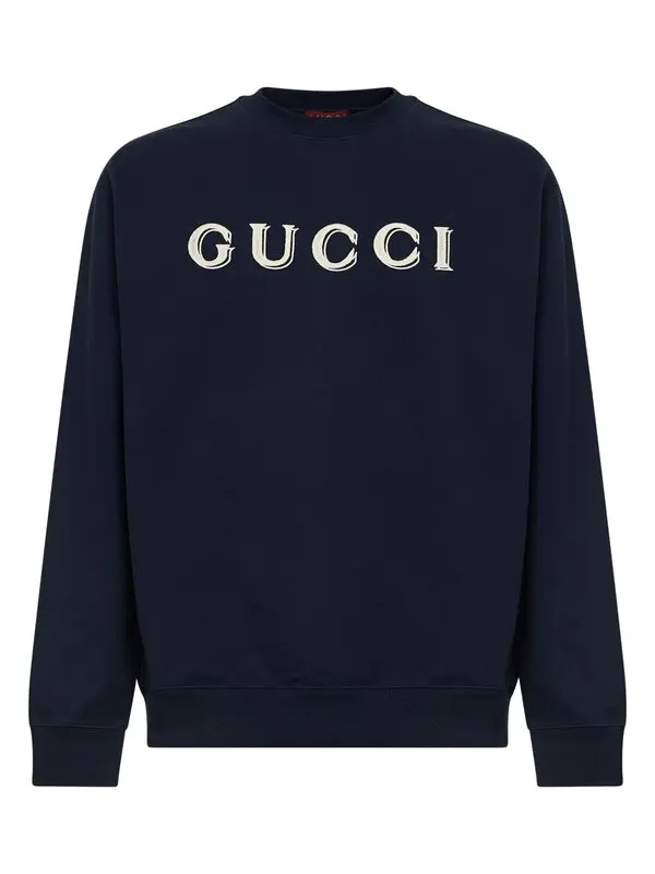 Gucci Dark Blue Cotton Jersey Embroidered Sweatshirt - Multicolor