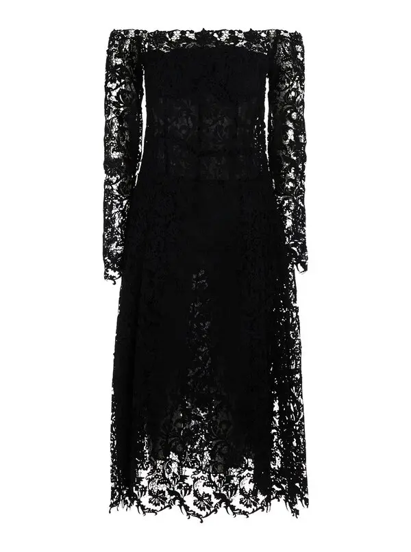 Fendi Black Dress With Off-shoulder In Macramé Lace For