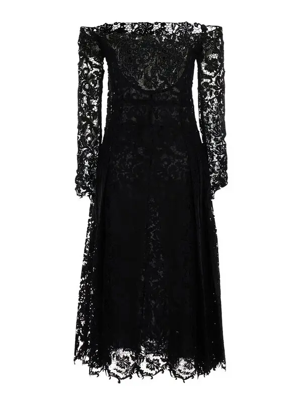 Fendi Black Dress With Off-shoulder In Macramé Lace For