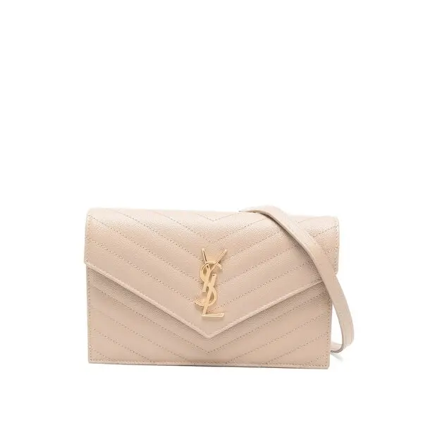 Saint Laurent Calf Leather Chevron Quilting Cross Body Bag - Cream