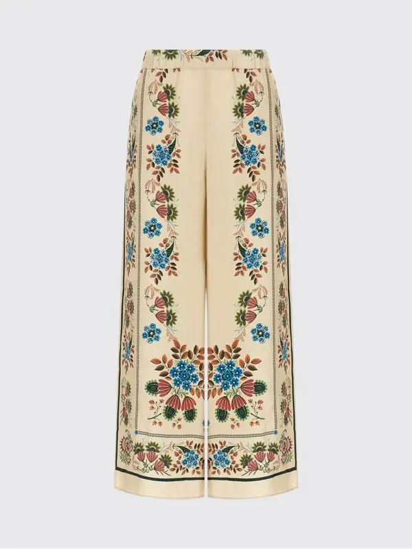 Max Mara Snack Palazzo Trousers In Printed Silk - Multicolor