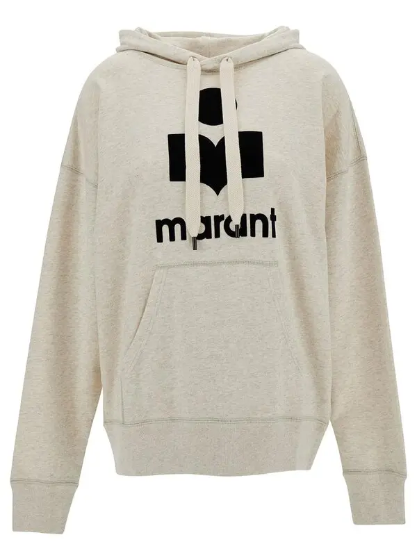 Isabel Marant Étoile Hooded Sweatshirt With Tone-on-tone Logo Print In Cotton Blend White - Multicolor