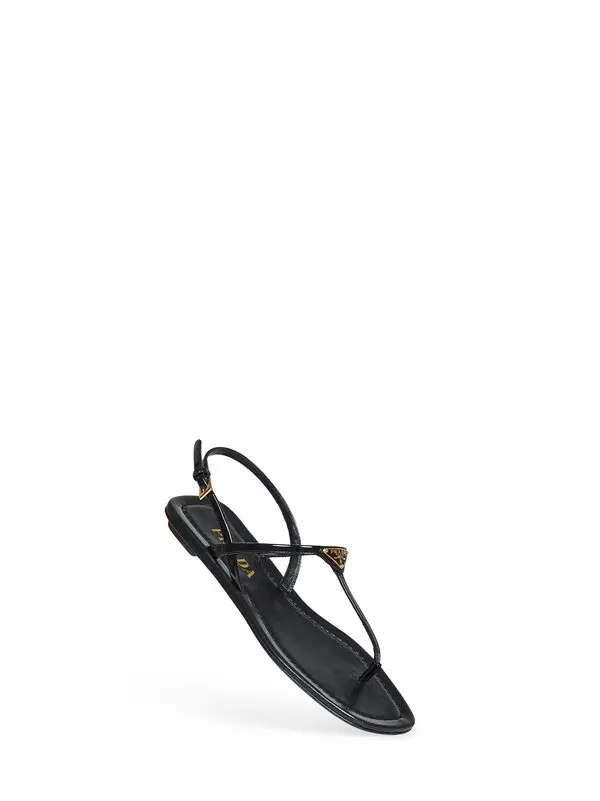 Prada Calzature Black Patent Leather Thong Sandals - Multicolor