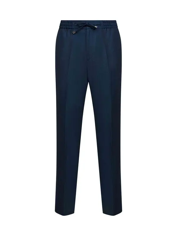 Etro Blue Wool And Linen Jogger Trousers