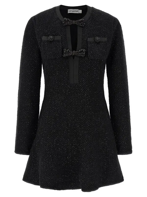 SELF-PORTRAIT Sequin Knit Mini' Dress - Black