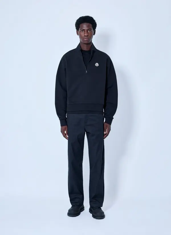 Moncler Half-zip Cotton Sweatshirt With Logo Patch - Black