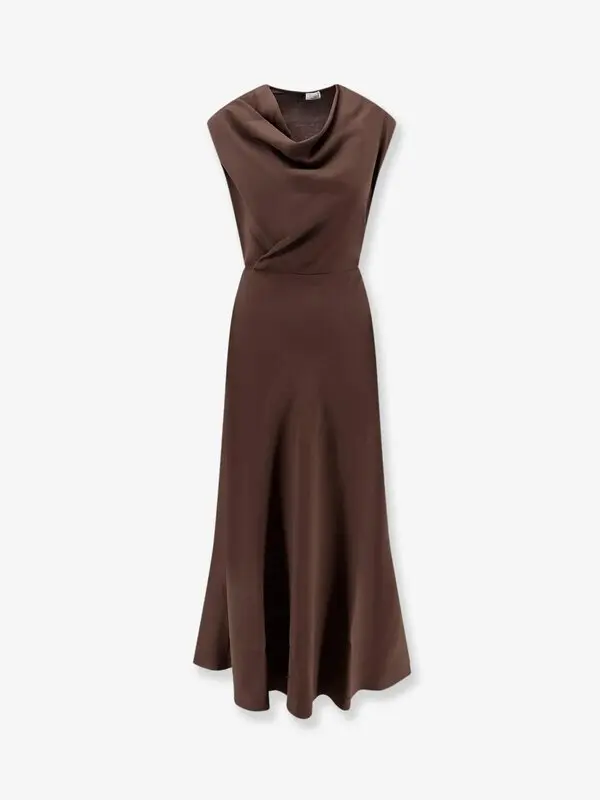 Brunello Cucinelli Flared Twill Fluid Virgin Wool Dress - Multicolor