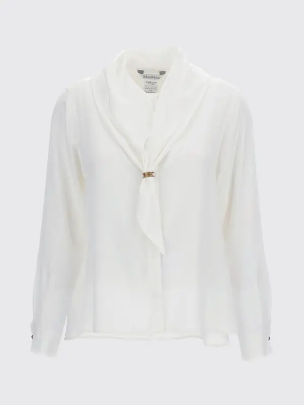 Max Mara Pussy-bow Silk Shirt With Long Sleeves - White