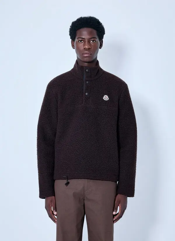 Moncler Fleece Pullover With Snap Fastening - Brown