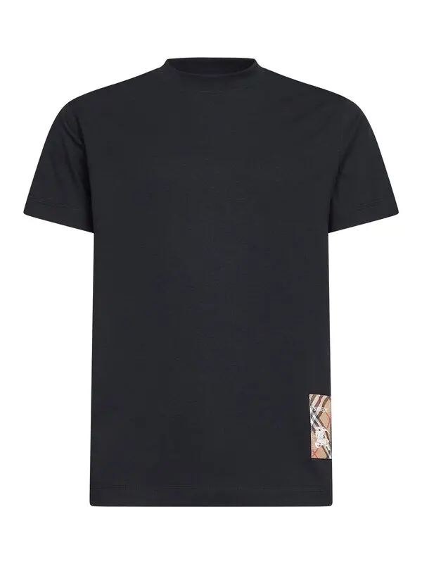 Burberry Black Cotton Check Patch T-shirt - Multicolor