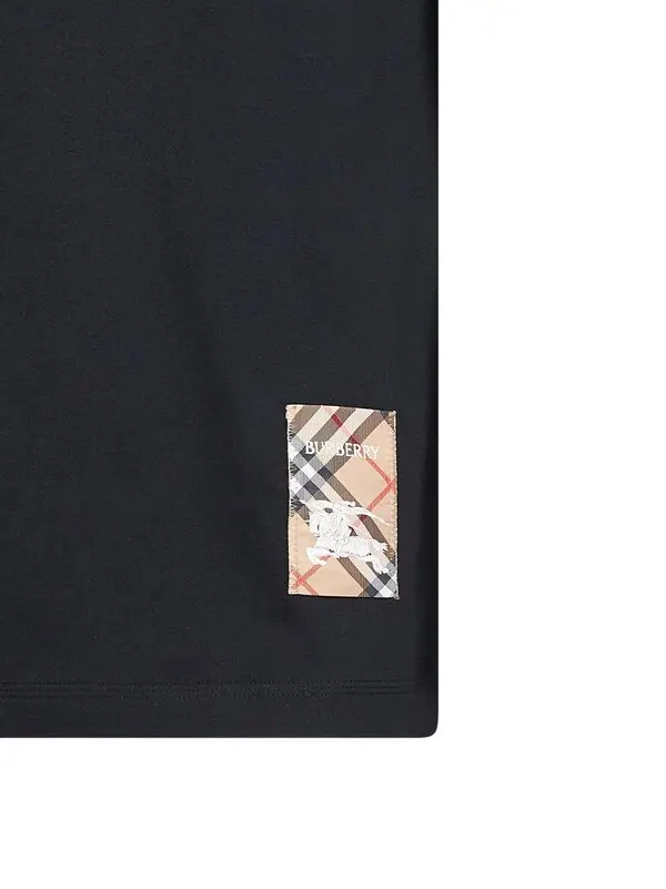 Burberry Black Cotton Check Patch T-shirt - Multicolor
