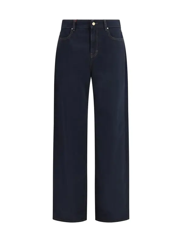 Max Mara Pure Cotton Satin Baggy Pants - Blue