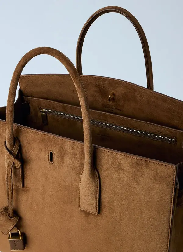 Saint Laurent Sac De Jour Suede Handbag - Brown