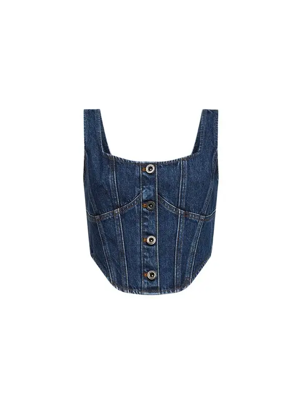 SELF-PORTRAIT Blue Denim Corset Top