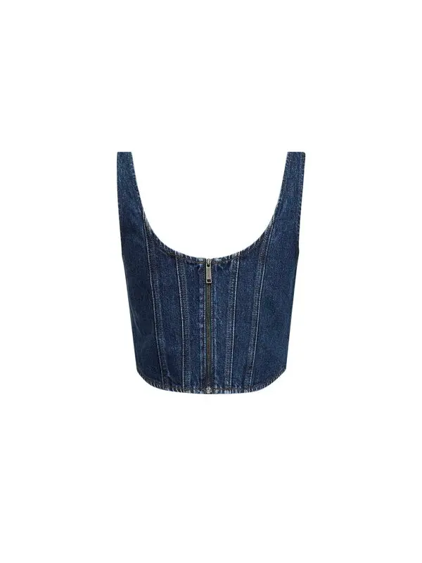 SELF-PORTRAIT Denim Corset Top - Multicolor