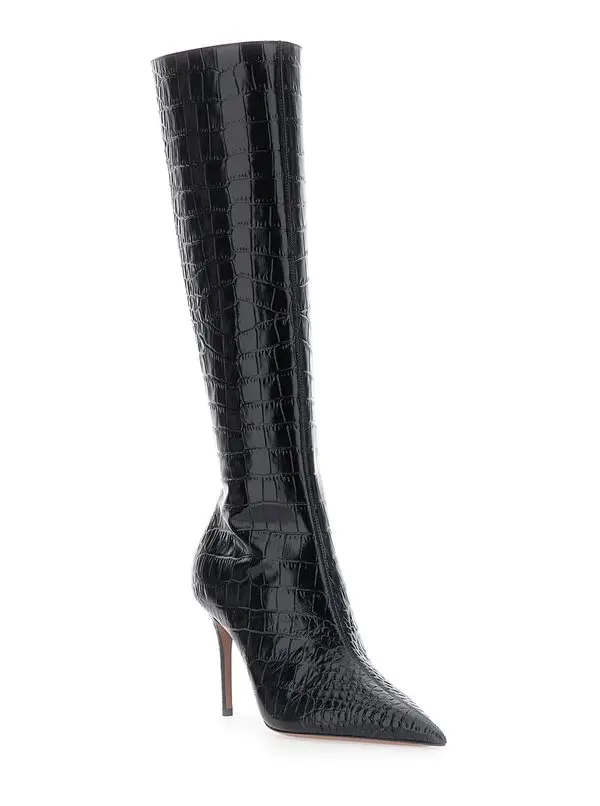 Paris Texas Vera' Black Boots With Pointed Design In Crocodile Effect Leather For