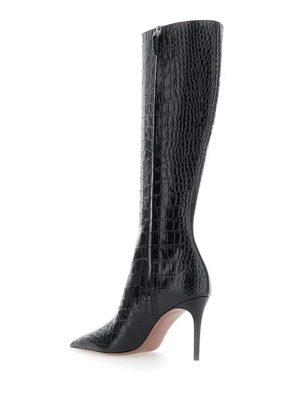 Paris Texas Vera' Black Boots With Pointed Design In Crocodile Effect Leather For
