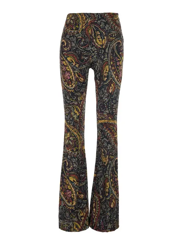Etro Flared Leg Pants With All-over Print In Tech Fabric For - Multicolor