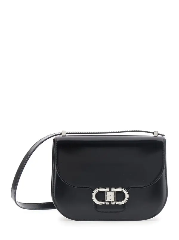 FERRAGAMO Crossbody Bag With Adjustable Strap And Gancini Plaque On Front In Leather For - Black