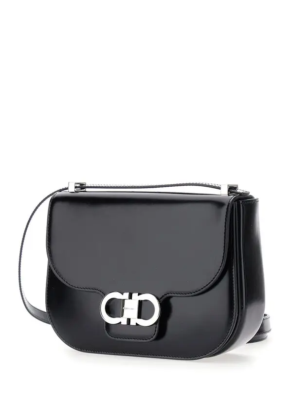 FERRAGAMO Crossbody Bag With Gancini Plaque - Black
