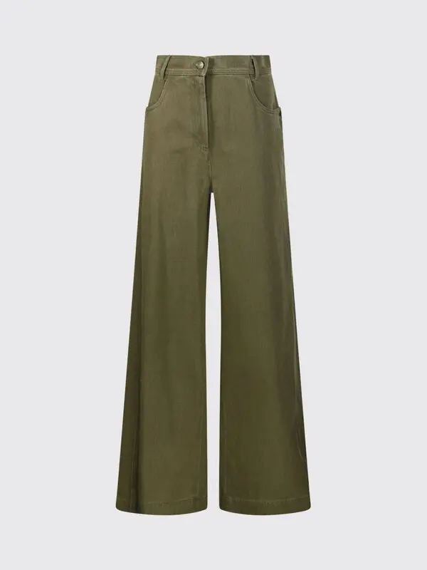 Max Mara High-waisted Wide Leg Jeans In Cotton Denim - Green