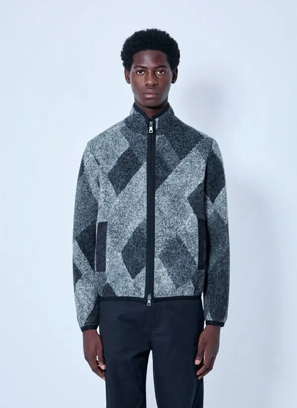Moncler Geometric Patterned Zip Up Cardigan - Gray