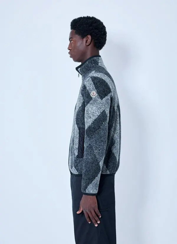 Moncler Geometric Pattern Zip Up Cardigan - Gray