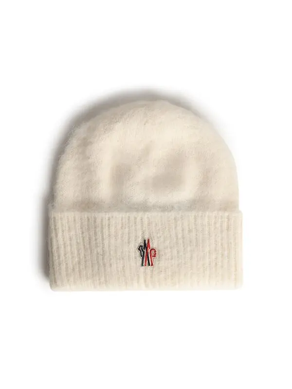 Moncler Tricot Beanie In Alpaca And Ivory Wool - White