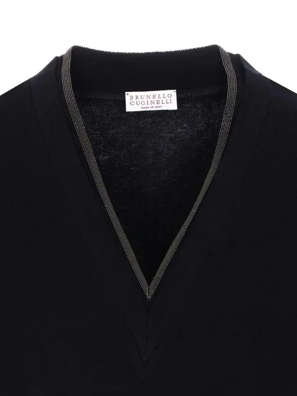 Brunello Cucinelli Monili Trim V-neck Cotton T-shirt - Black