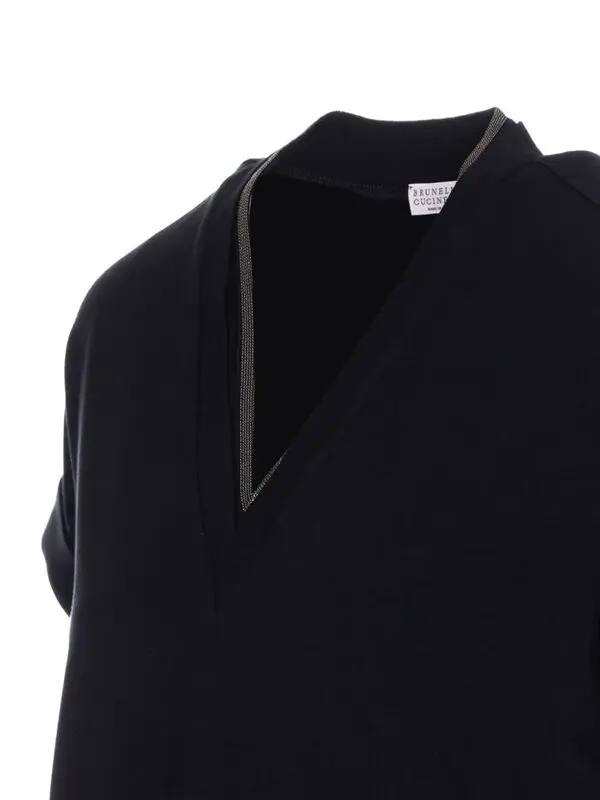 Brunello Cucinelli Monili Trim V-neck Cotton T-shirt - Black