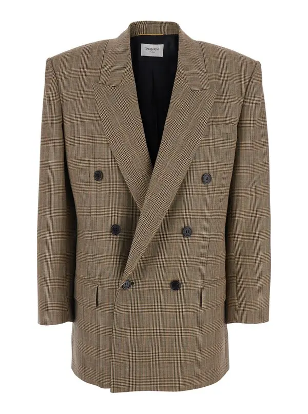 Saint Laurent Glen Plaid Pointed Lapel Tailored Jacket - Multicolor