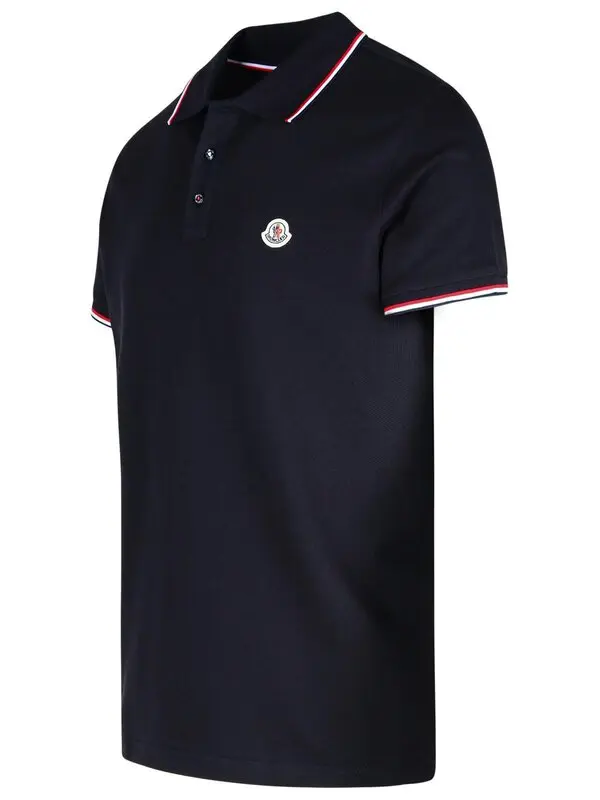 Moncler Navy Cotton Polo Shirt - Blue