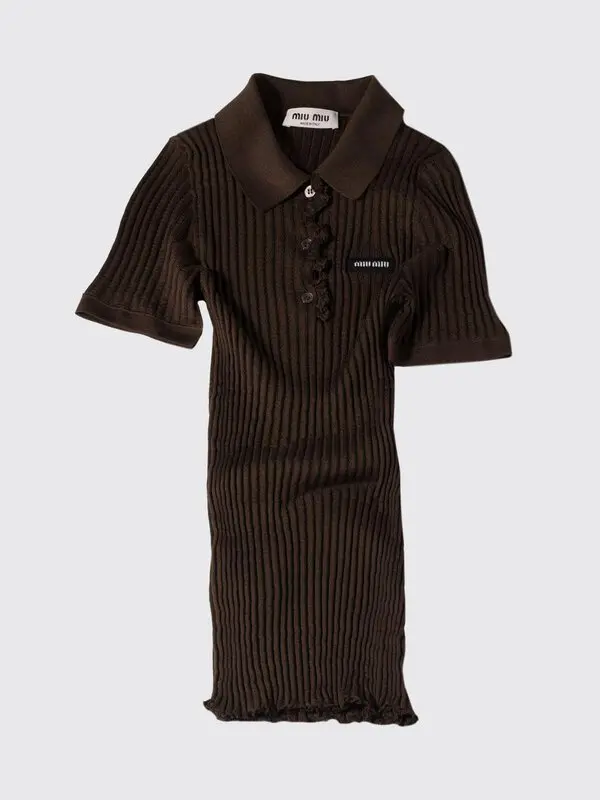 Miu Miu Ribbed Polo Shirt - Brown