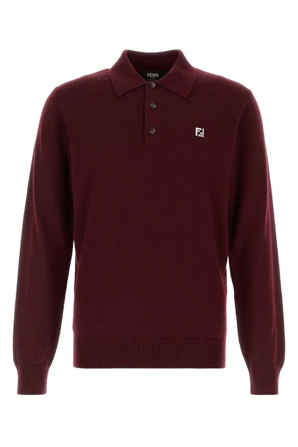 Fendi Burgundy Stretch Wool Polo Shirt - Red