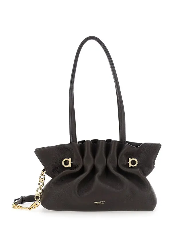 FERRAGAMO Soft Bag' Brown Small Shoulder Bag With Gancini On The Front And Chain Strap In Leather For - Multicolor