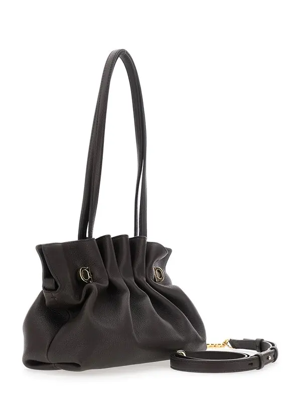 FERRAGAMO Soft Bag' Brown Small Shoulder Bag With Gancini On The Front And Chain Strap In Leather For - Multicolor