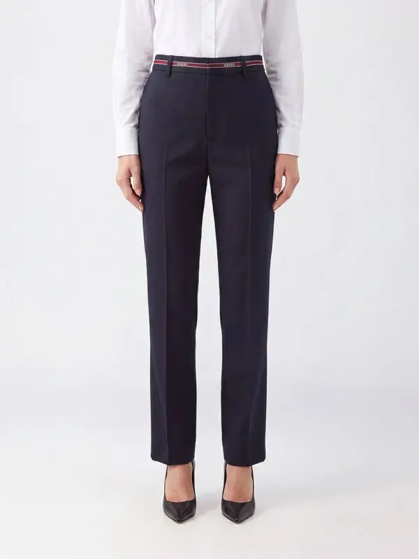 Gucci Slim Fit Wool Trousers With Slash And Welt Pockets - Blue
