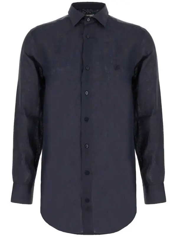 Etro Linen Shirt With Pegaso Embroidery - Blue