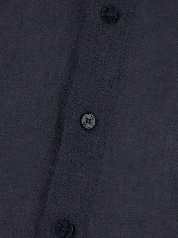 Etro Linen Shirt With Pegaso Embroidery - Blue