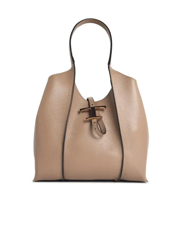 TOD'S Small Beige Leather 't Timeless' Shopping Bag - Cream