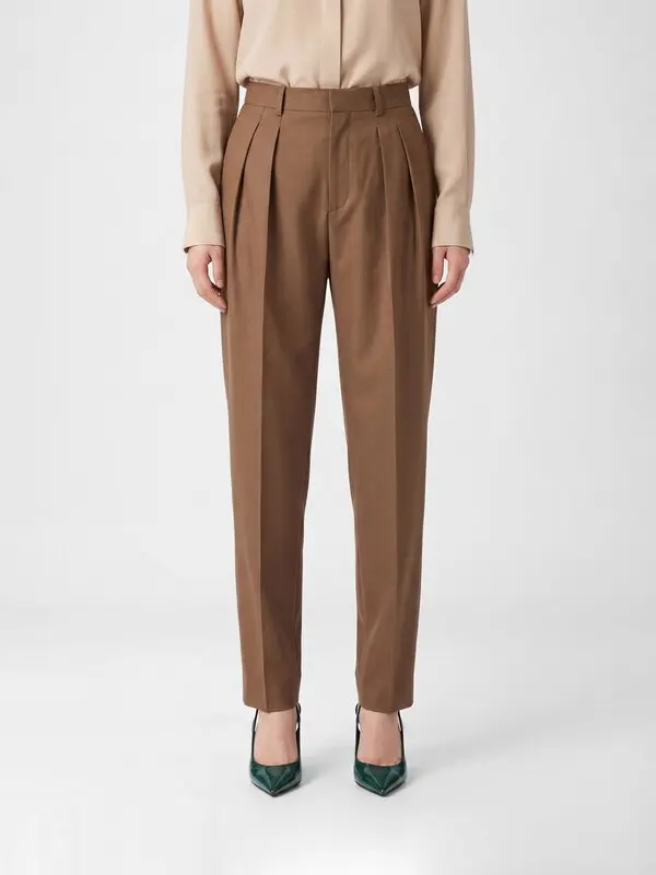 Saint Laurent High-waisted Skinny Trousers In Wool And Mohair Blend - Brown