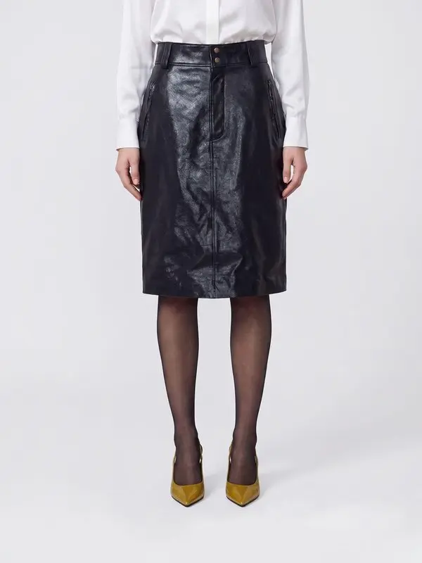 Saint Laurent High-waisted Leather Pencil Mini Skirt With Buttons - Black