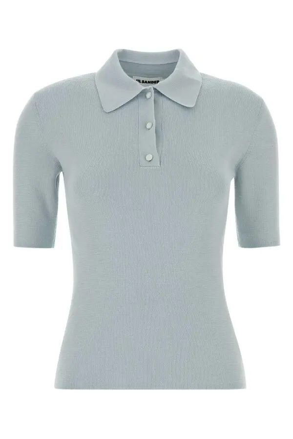 JIL SANDER Pastel Light- Wool Polo Shirt - Blue