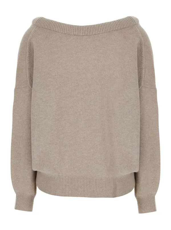 LISA YANG Doria' Beige Sweater With Wide Neckline And Off-shoulder Design In Cashmere For - Cream